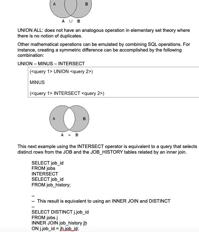 Solved In this lab, we are exploring set operators in SQL | Chegg.com