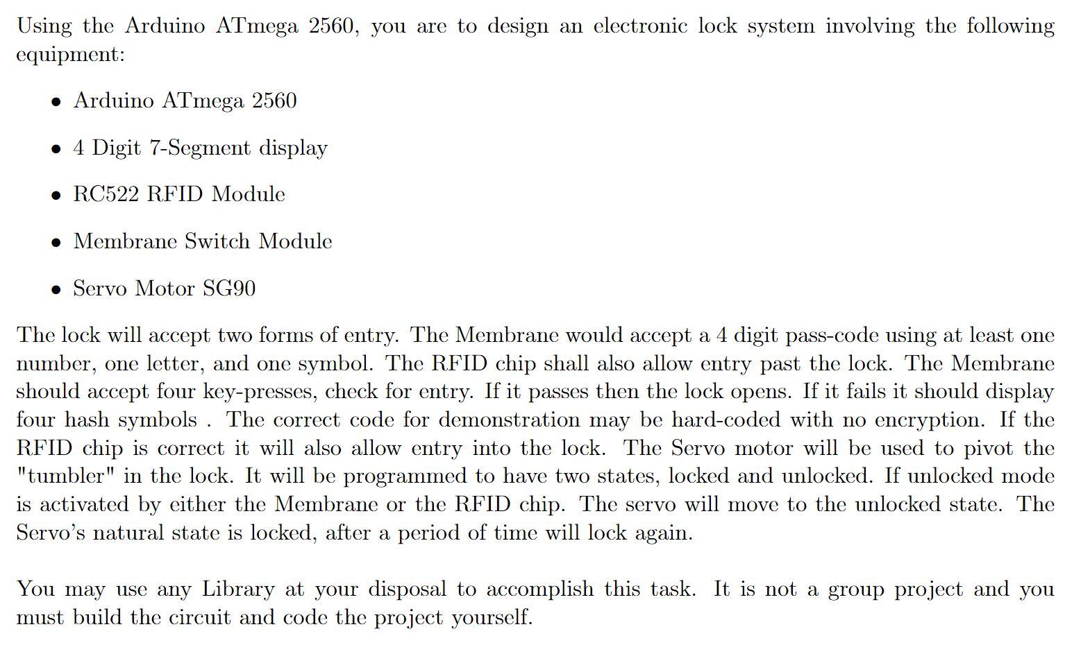 Solved Using the Arduino ATmega 2560, you are to design an | Chegg.com