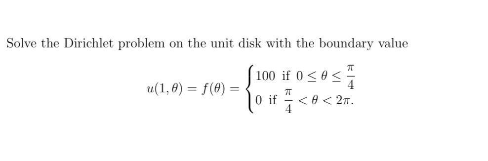Solved Solve the Dirichlet problem on the unit disk with the | Chegg.com