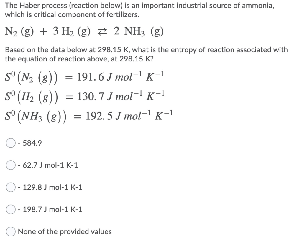 Solved The Haber process (reaction below) is an important | Chegg.com