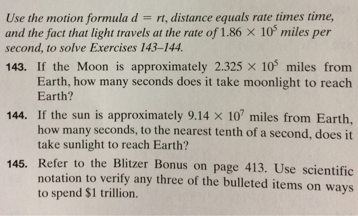 Solved Use the motion formula d = rt, distance equals rate | Chegg.com