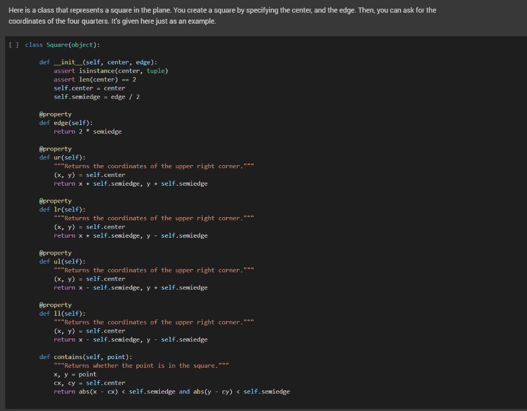 Solved Here is a class that represents a square in the | Chegg.com
