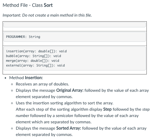 Solved Method File - Class Sort Important: Do not create a | Chegg.com