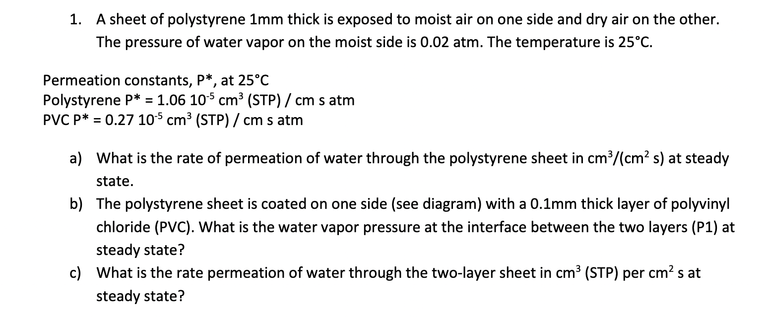 Solved A sheet of polystyrene 1mm ﻿thick is exposed to moist | Chegg.com