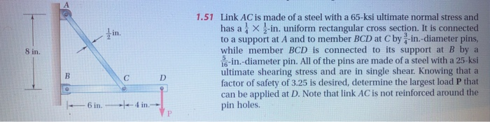 Solved Link AC is made of a steel with a 65-ksi ultimate | Chegg.com