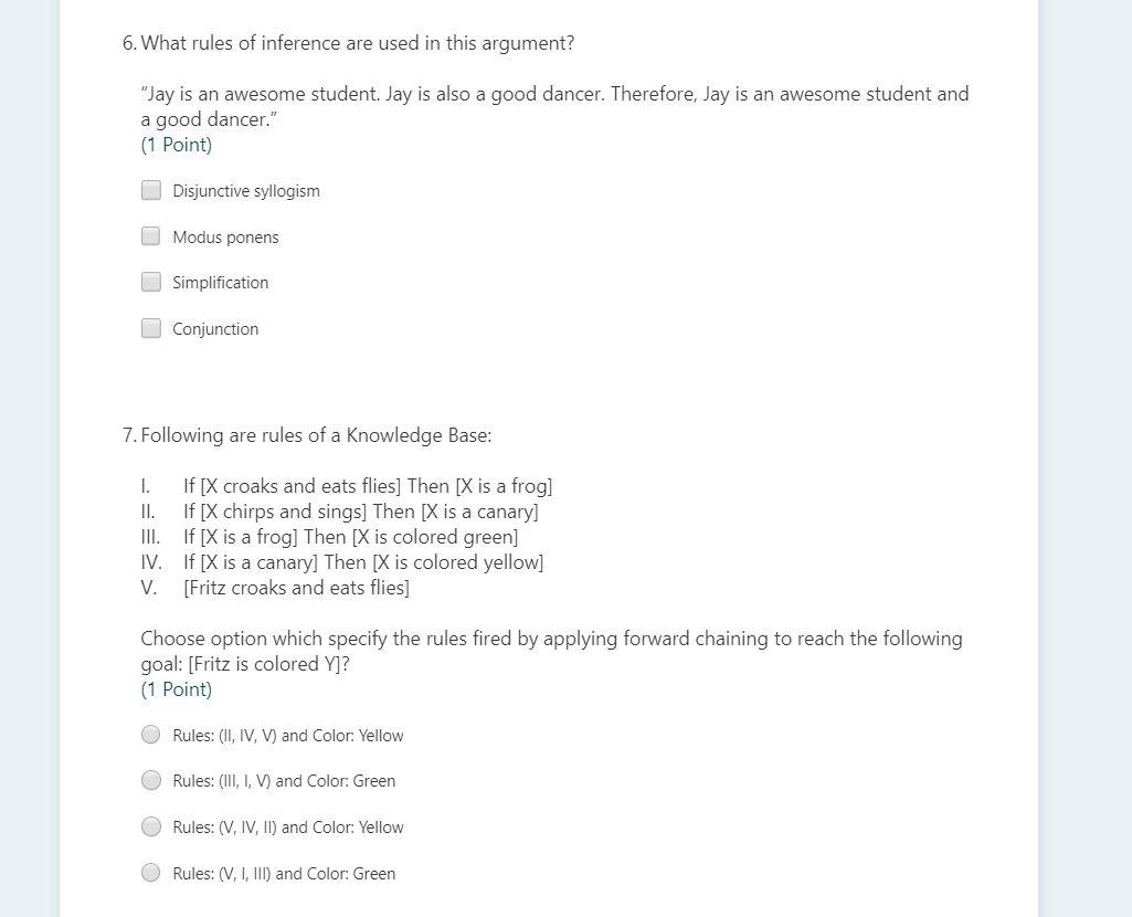 Solved 6. What rules of inference are used in this argument? | Chegg.com