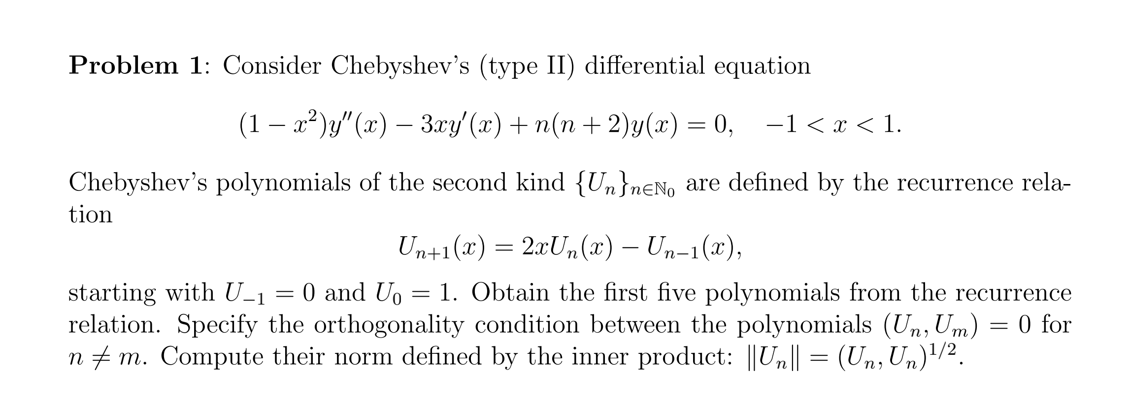 Solved Problem 1: Consider Chebyshev's (type II) | Chegg.com