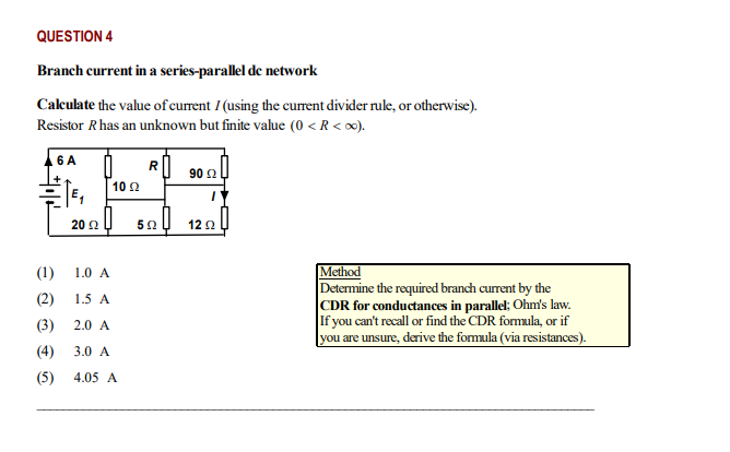 Solved QUESTION 4 Branch current in a series-parallel de | Chegg.com
