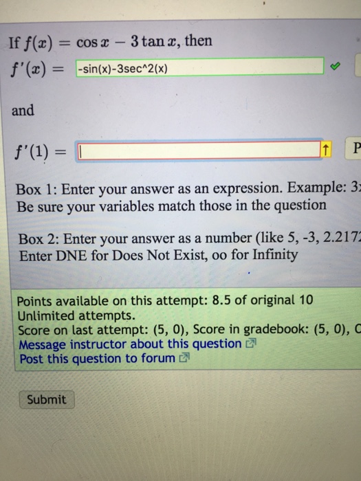Solved If f(x) = cos x - 3 tan x, then f'(x) = - sin(x) - | Chegg.com