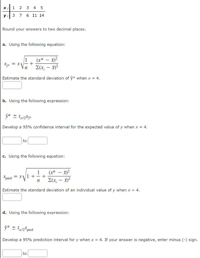 Solved х 1 2 3 4 5 у 3 7 6 11 14 Round your answers to two | Chegg.com