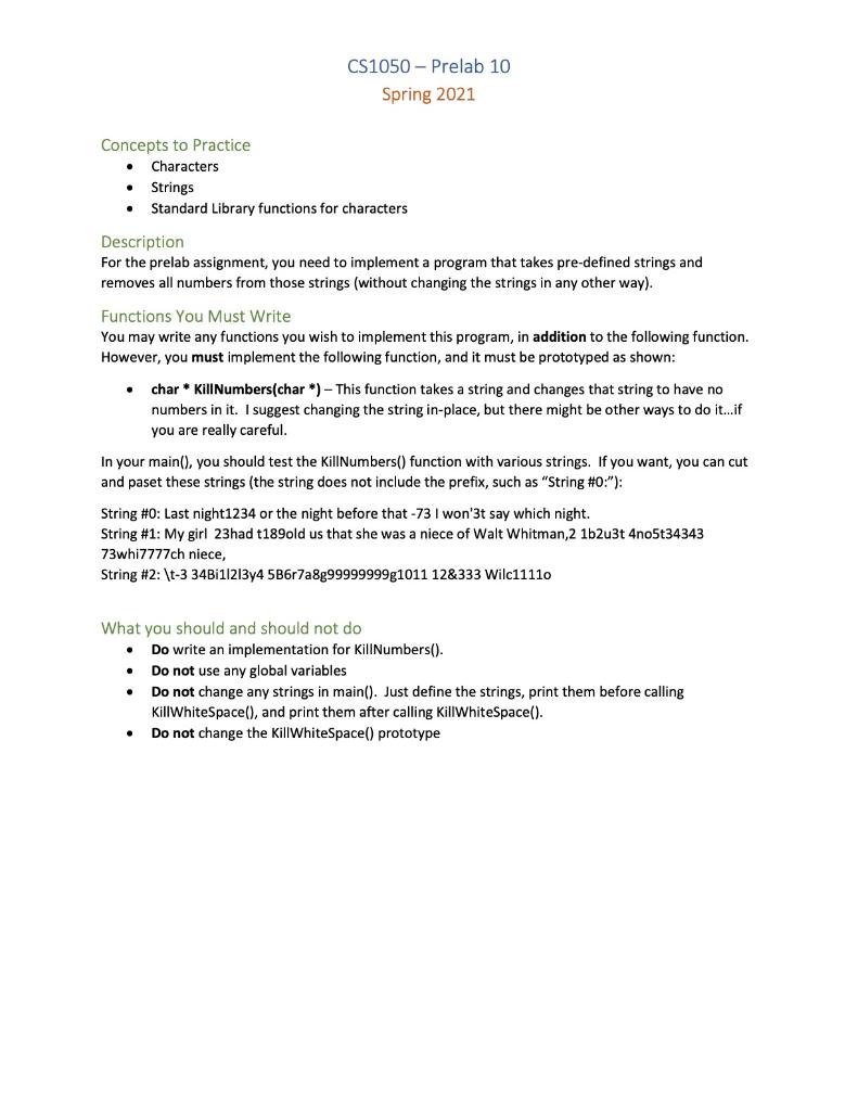 Solved CS1050 - Prelab 10 Spring 2021 Concepts to Practice | Chegg.com