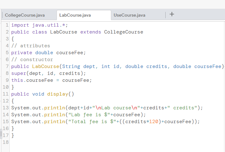 Solved Instructions Create a class named CollegeCourse that | Chegg.com