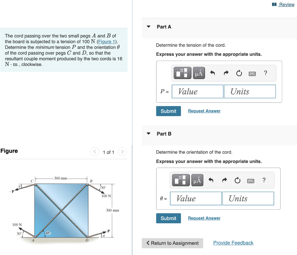 Solved The cord passing over the two small pegs A and B of | Chegg.com