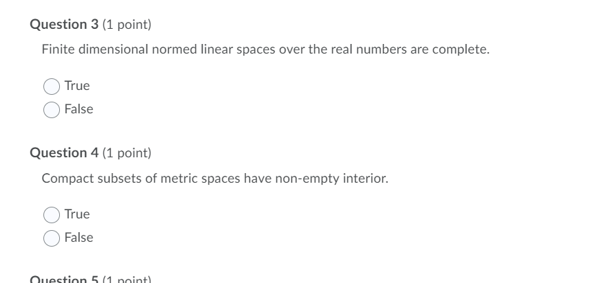 Solved Question 3 (1 point) Finite dimensional normed linear | Chegg.com