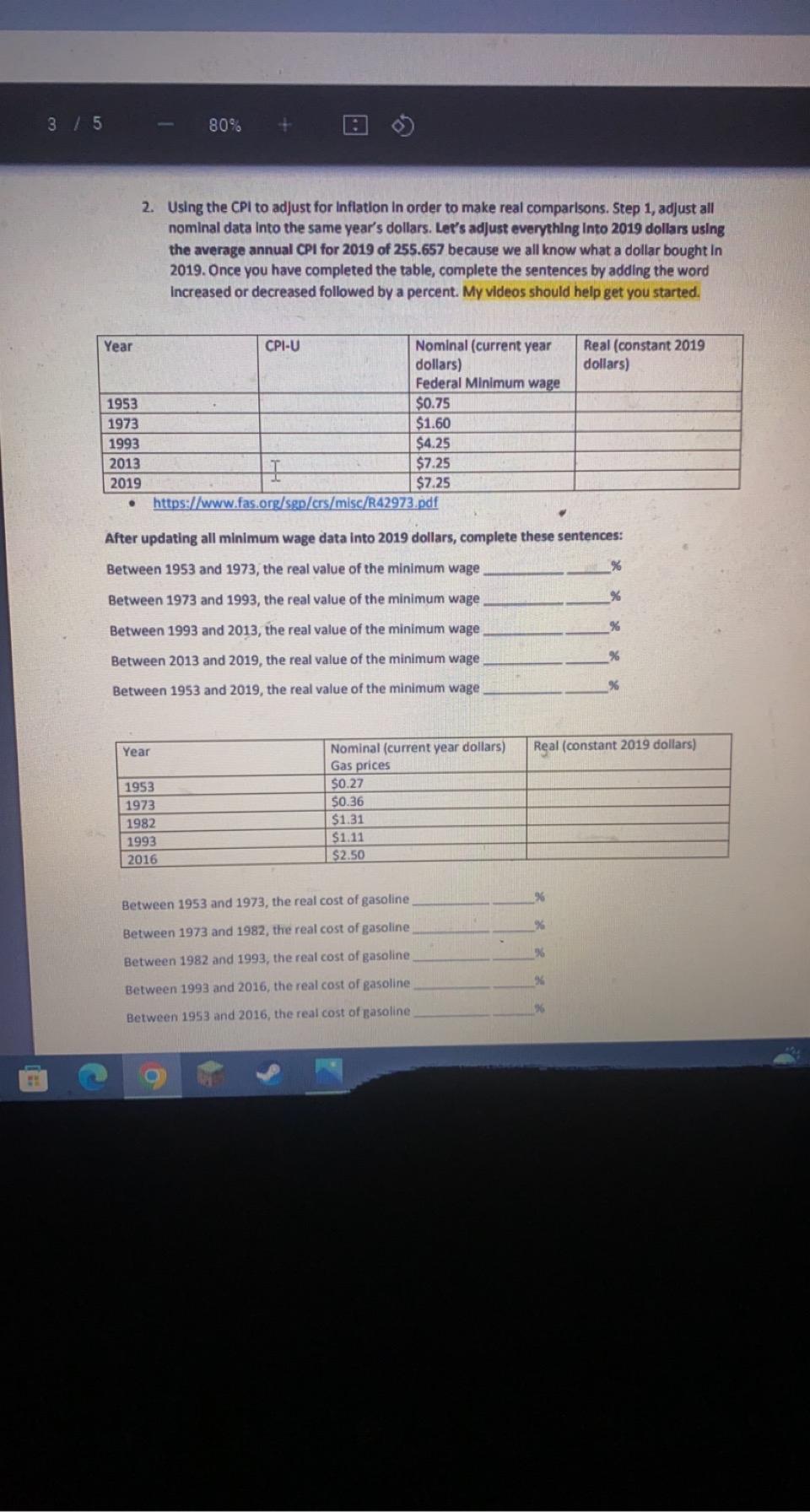 2. Using the CPI to adjust for inflation in order to | Chegg.com