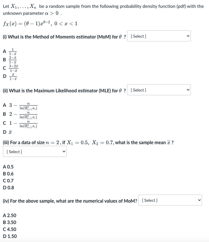 Solved Let X1,…,Xn be a random sample from the following | Chegg.com