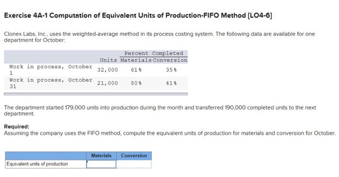 Solved Exercise 4A-1 Computation of Equivalent Units of | Chegg.com