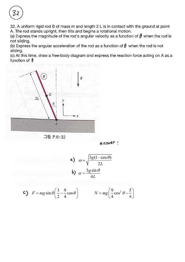 32. A uniform rigid rod B of mass m and length 2L is | Chegg.com
