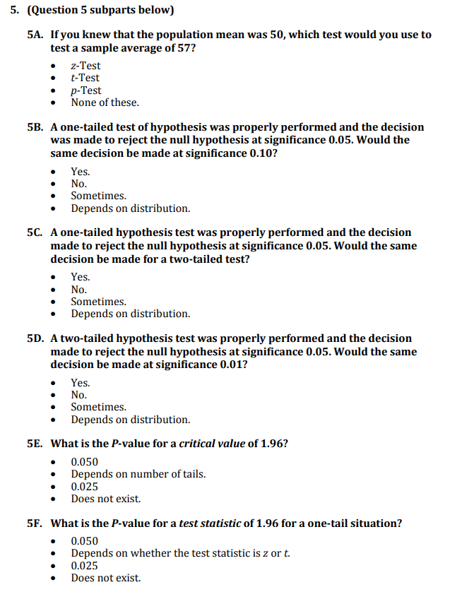 Solved 5A. If you knew that the population mean was 50 , | Chegg.com