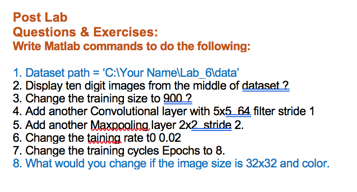 Post Lab Questions & Exercises: Write Matlab commands | Chegg.com
