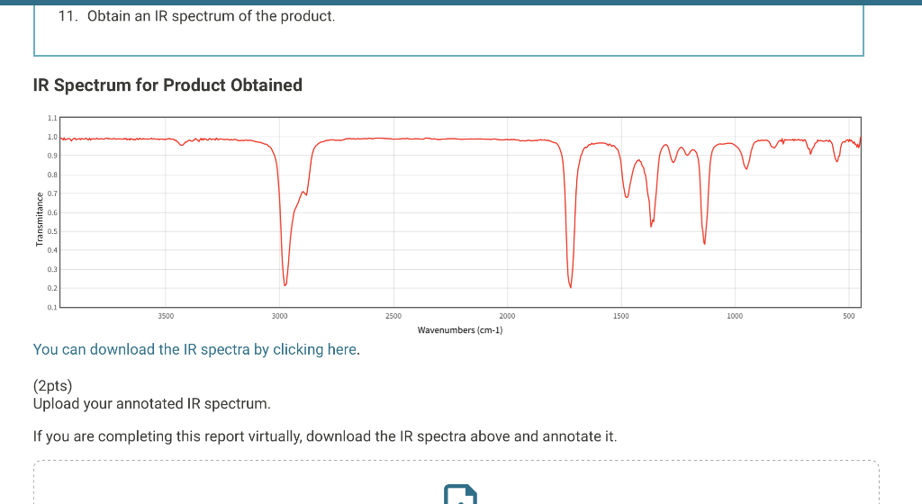 Solved 11. Obtain an IR spectrum of the product. IR Spectrum | Chegg.com