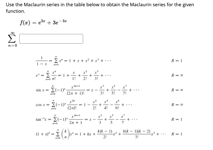 Solved Use the Maclaurin series in the table below to obtain | Chegg.com