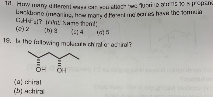 Solved to a propane erent ways can you attach two fluorine | Chegg.com