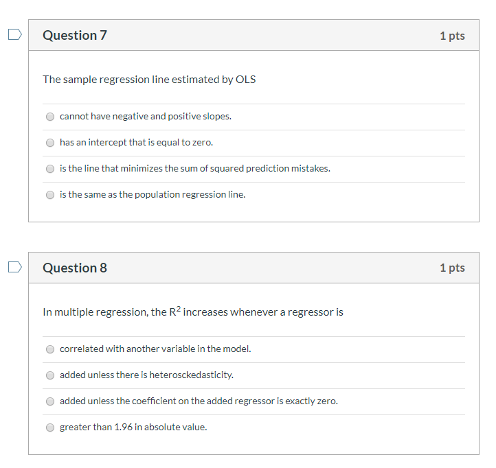 Solved Question 7 1 pts The sample regression line estimated | Chegg.com