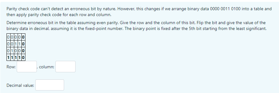 Solved Parity check code can't detect an erroneous bit by | Chegg.com