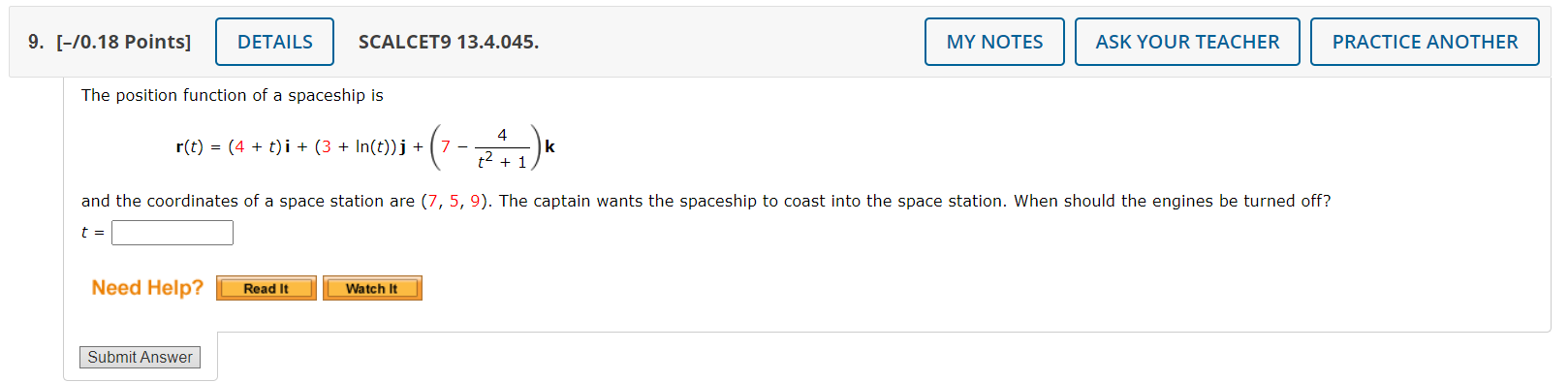 Solved The position function of a spaceship is | Chegg.com