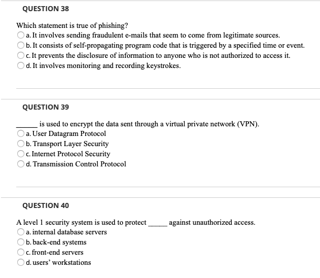 Solved QUESTION 38 Which statement is true of phishing? a. | Chegg.com