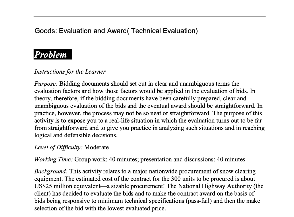 Solved Goods: Evaluation and Award( Technical Evaluation) | Chegg.com