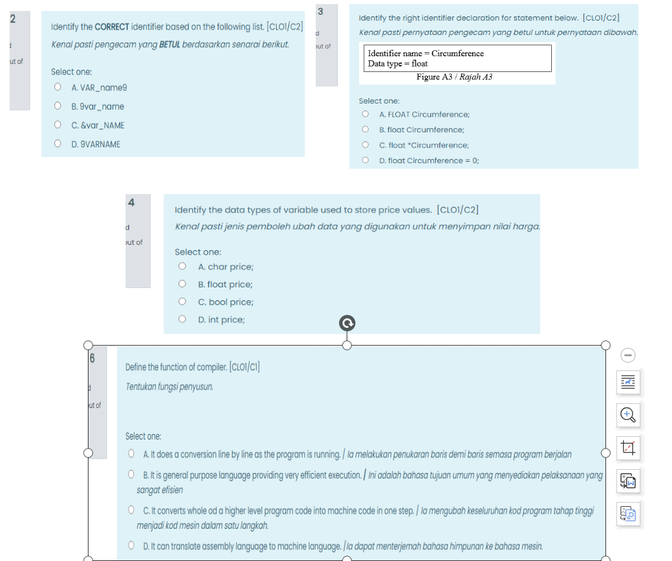 Solved 3 2 Identify the CORRECT identifier based on the | Chegg.com