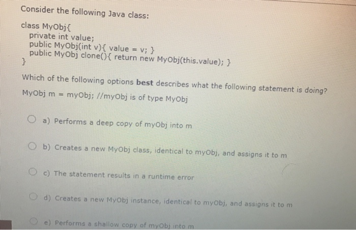 Solved Consider the following Java class: class MyObj{ | Chegg.com