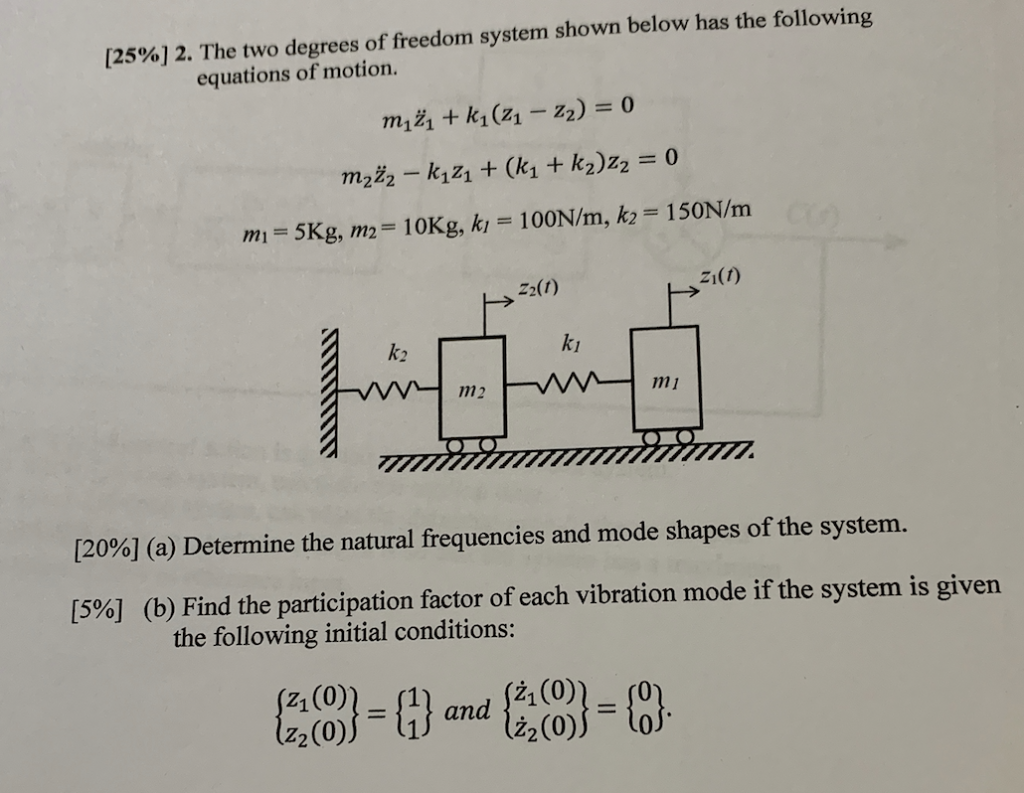 Solved [25%] 2. The two degrees of freedom system shown | Chegg.com