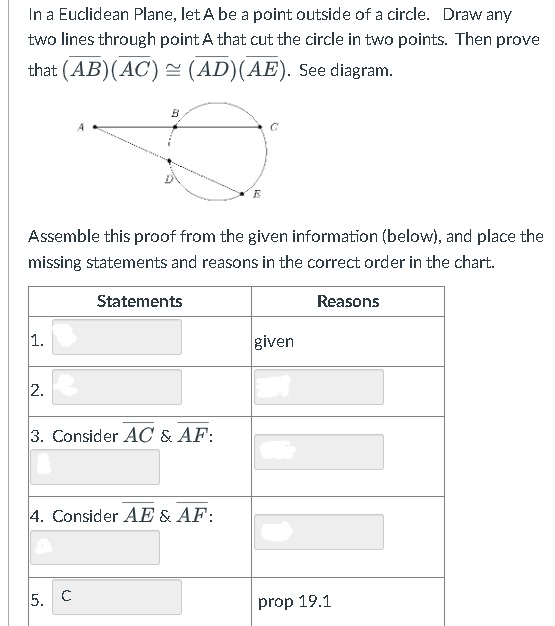 Solved In a Euclidean Plane, let A be a point outside of a | Chegg.com