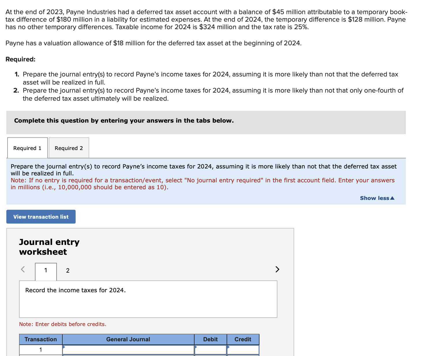 Solved \r\n1 Record the income taxes for 2024. 2 Record | Chegg.com
