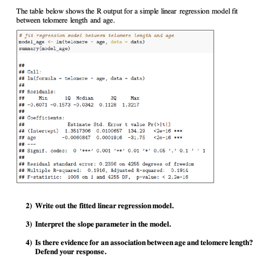 Solved The table below shows the R output for a simple | Chegg.com