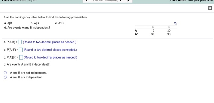 Solved Use the contingency table below to find the following | Chegg.com