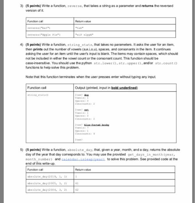 Solved Instructions: 1) (5 points) Write a function, | Chegg.com