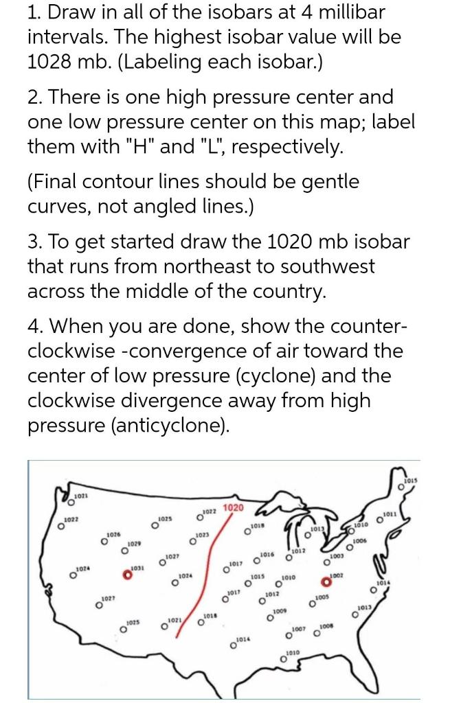 Solved 1. Draw in all of the isobars at 4 millibar | Chegg.com