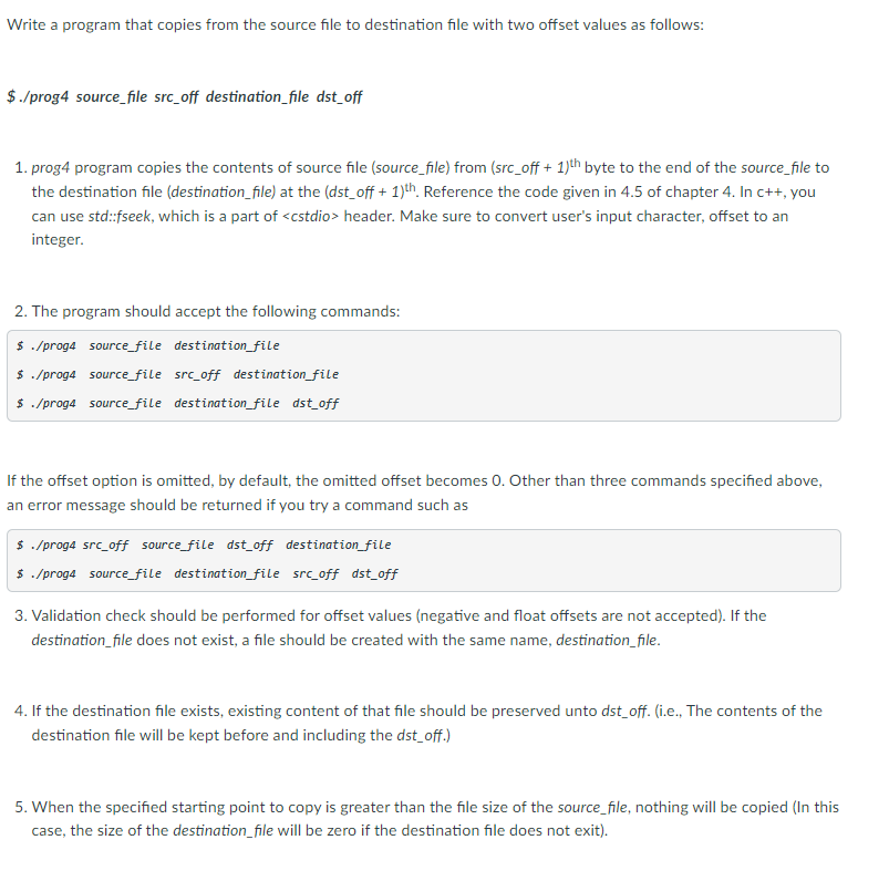 Write a program that copies from the source file to | Chegg.com