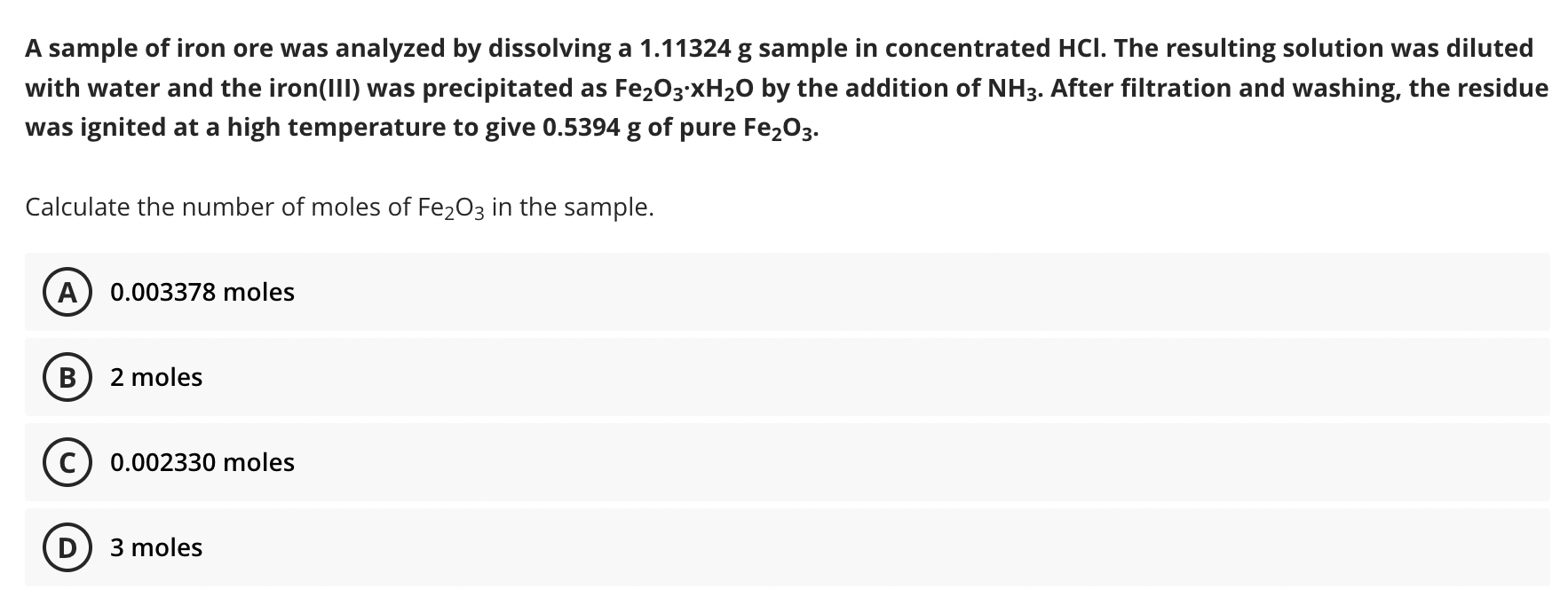 Solved A Sample Of Iron Ore Was Analyzed By Dissolving A