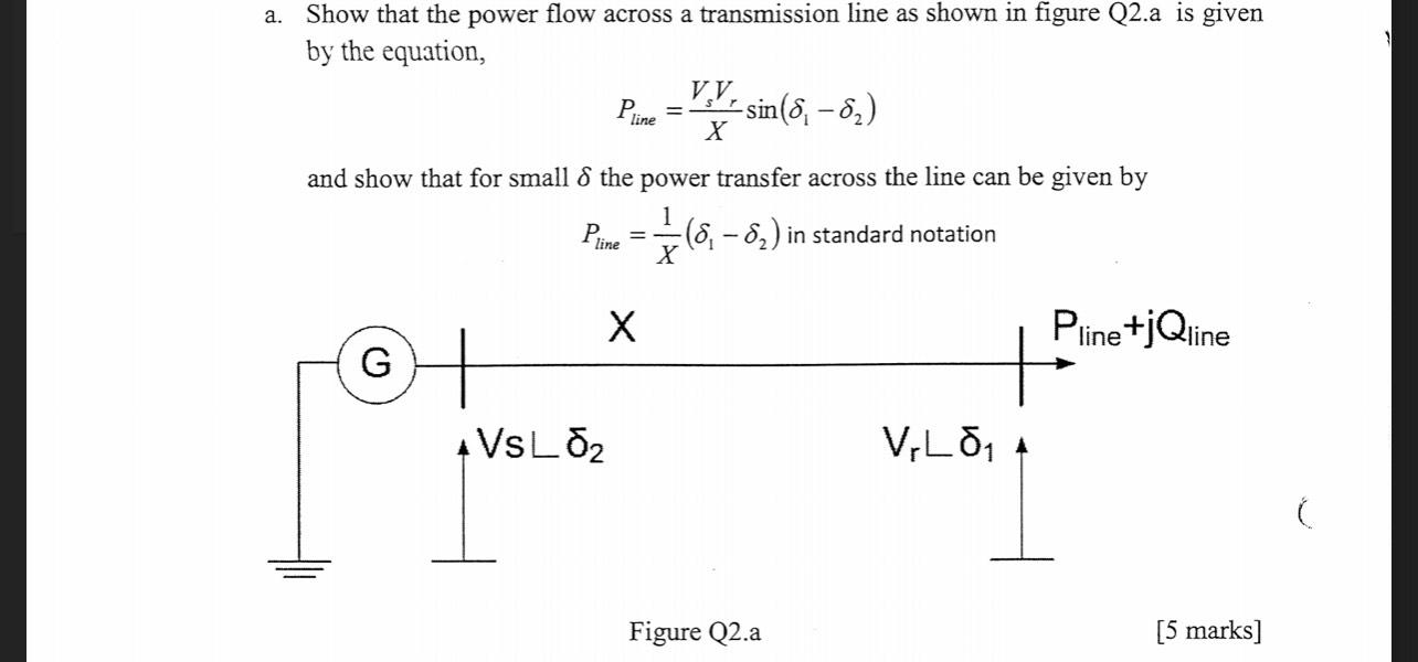 Solved a. Show that the power flow across a transmission | Chegg.com