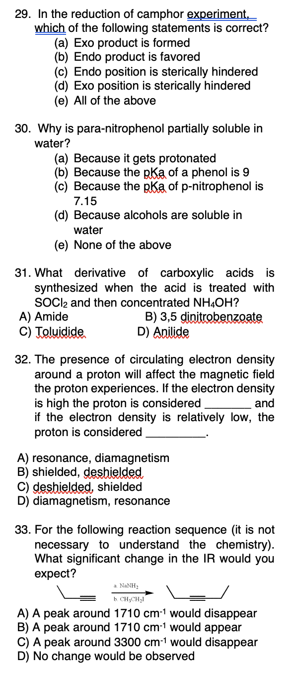 Solved 29. In the reduction of camphor experiment which of | Chegg.com