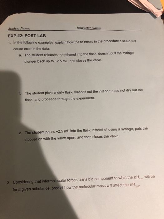 Solved Instructor Name: Stadent Name DATA (EXP #2): Part 1: | Chegg.com
