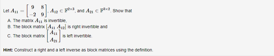 Solved 9 8 Let A11 € 29 A. The matrix A11 is invertible, B. | Chegg.com
