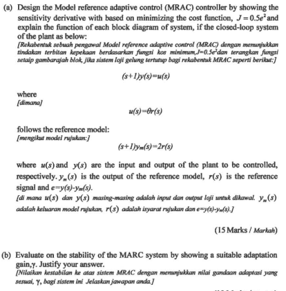 (a) Design the Model reference adaptive control | Chegg.com