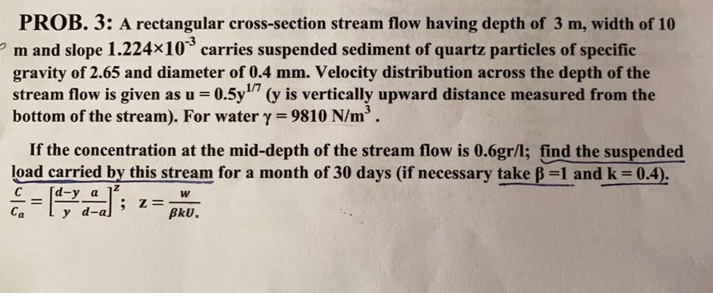 Solved PROB. 3: A rectangular cross-section stream flow | Chegg.com
