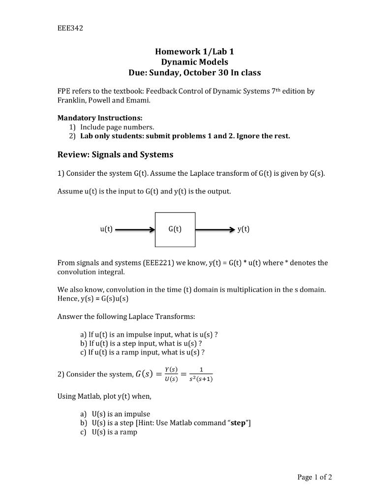 Solved FPE refers to the textbook: Feedback Control of | Chegg.com